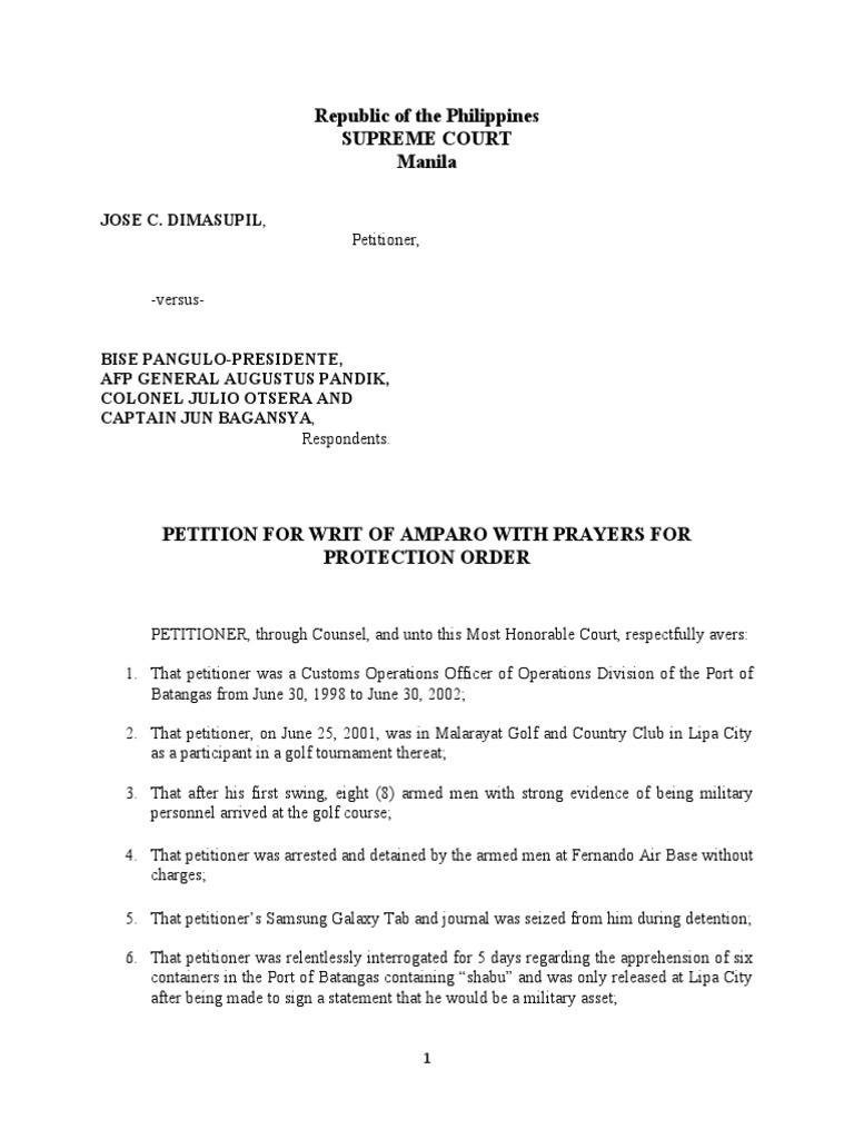 Petition For Writ of Amparo | PDF | Rights | Ethical Principles