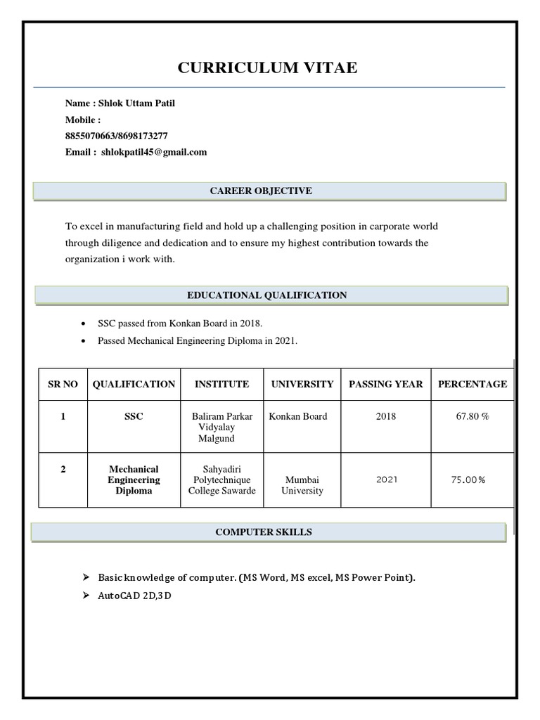 Shlok Patil CV | PDF | Engineering