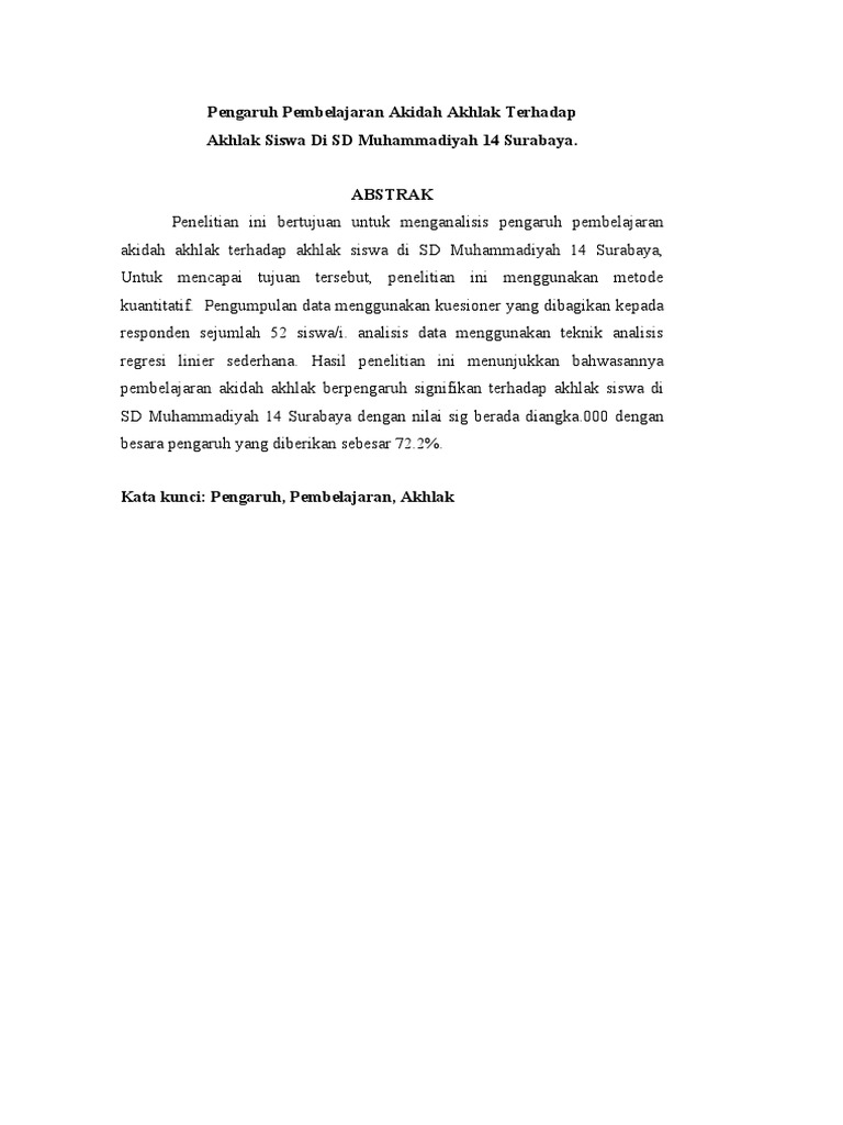 Pengaruh Pembelajaran Akidah Akhlak Terhadap | PDF | Karier & Perkembangan