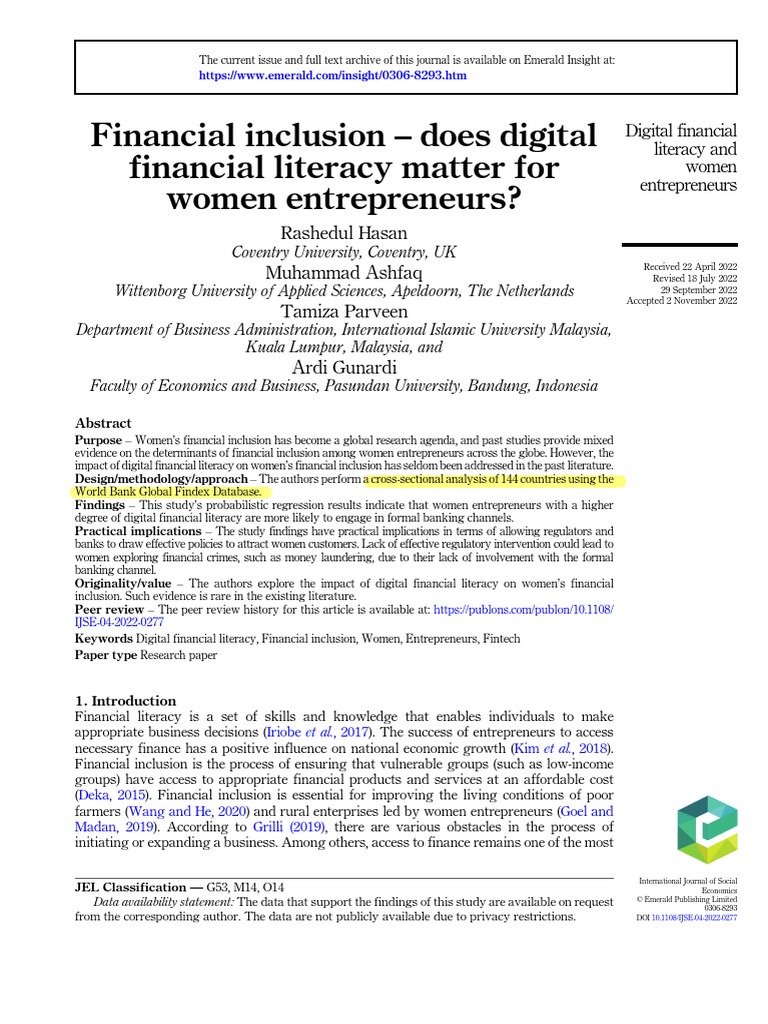 Financial Inclusion - Does Digital Financial Literacy Matter For Women ...