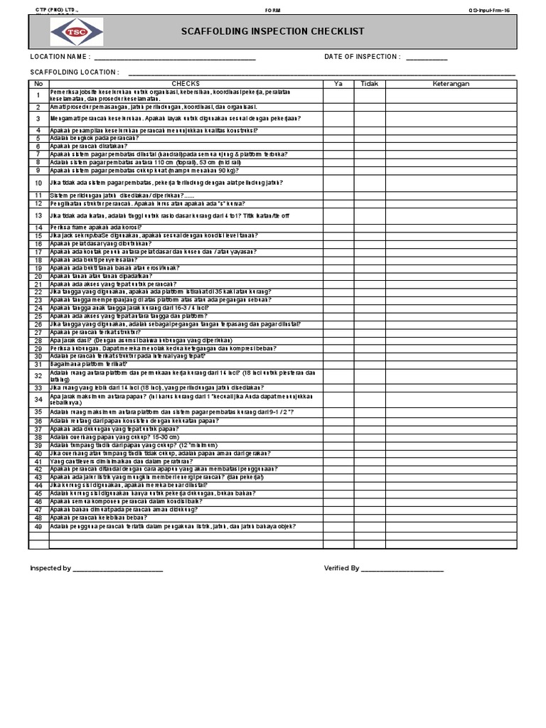 Pemeriksaan Keselamatan Perancah | PDF