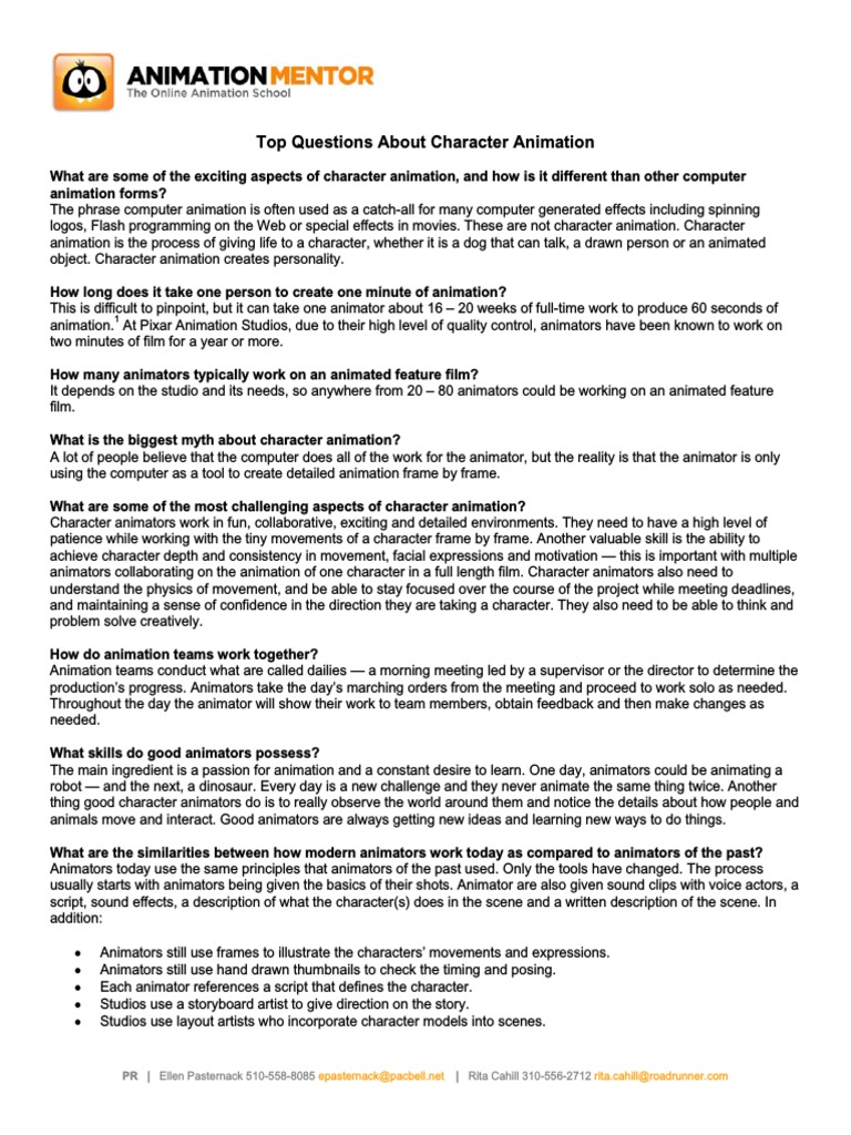 Top Questions About Character Animation - Animation Mentor | PDF ...
