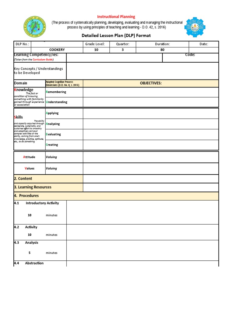 10 Cookery Observation | PDF | Learning | Lesson Plan