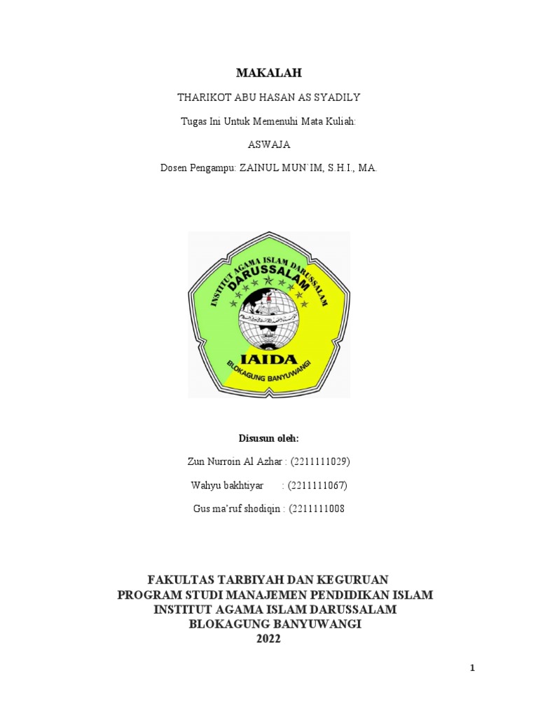 Makalah Klmpk 09 Tasawwuf Imam Abu Hasan Asy Syadzili Pdf