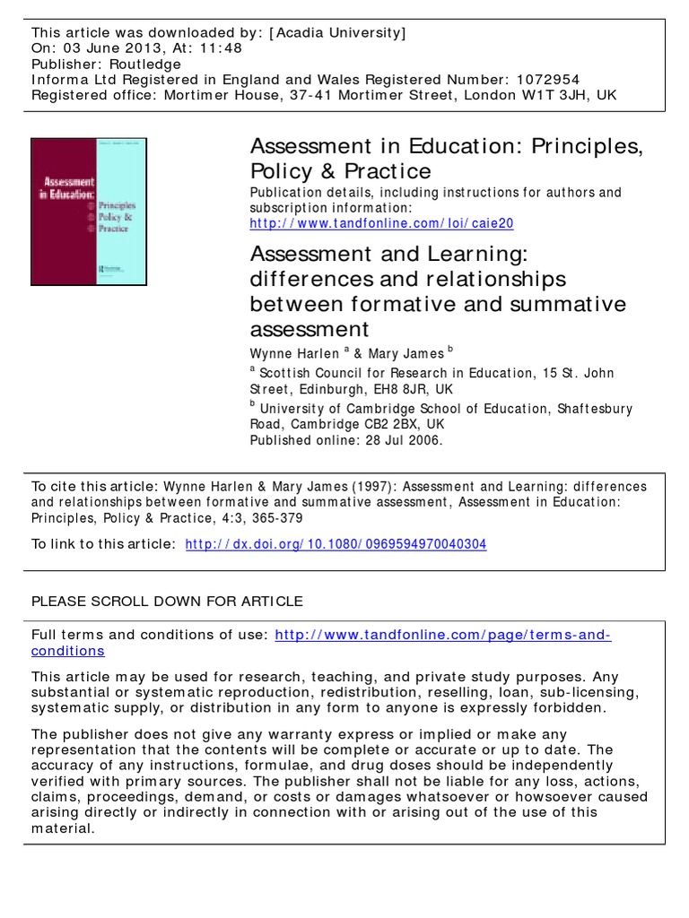 Assessment in Education: Principles, Policy & Practice | PDF | Educational Assessment | Learning