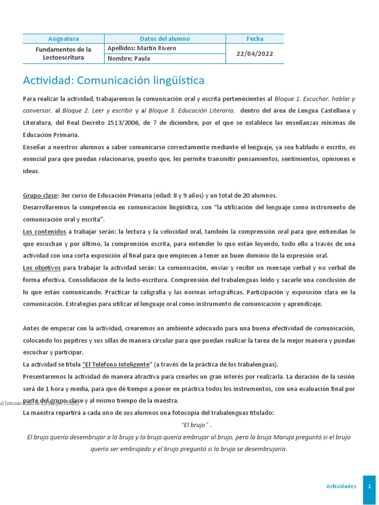 Comunicación Linguística - Paula Martin Rivero | PDF | Comunicación | Educación primaria