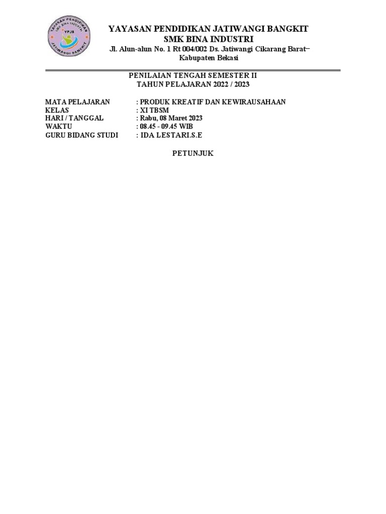 Soal Pkwu PTS 2 TH 2022 2023 | PDF
