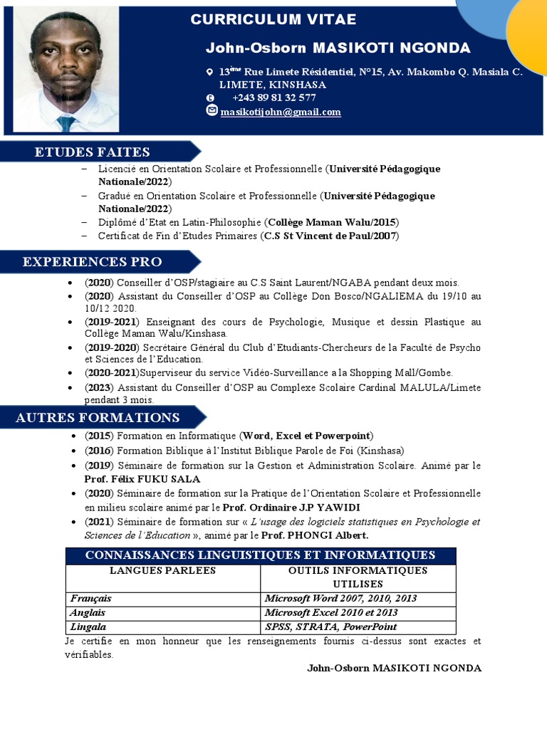 CV de John-Osborn Masikoti Ngonda | PDF | Microsoft