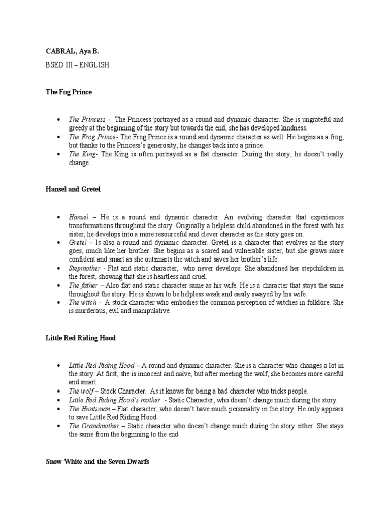 Types of Characters | PDF | Snow White | Fairy Tales