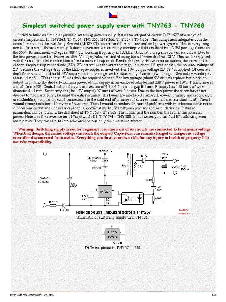 Simplest Switched Power Supply Ever With TNY267 | PDF | Power Supply | Manufactured Goods