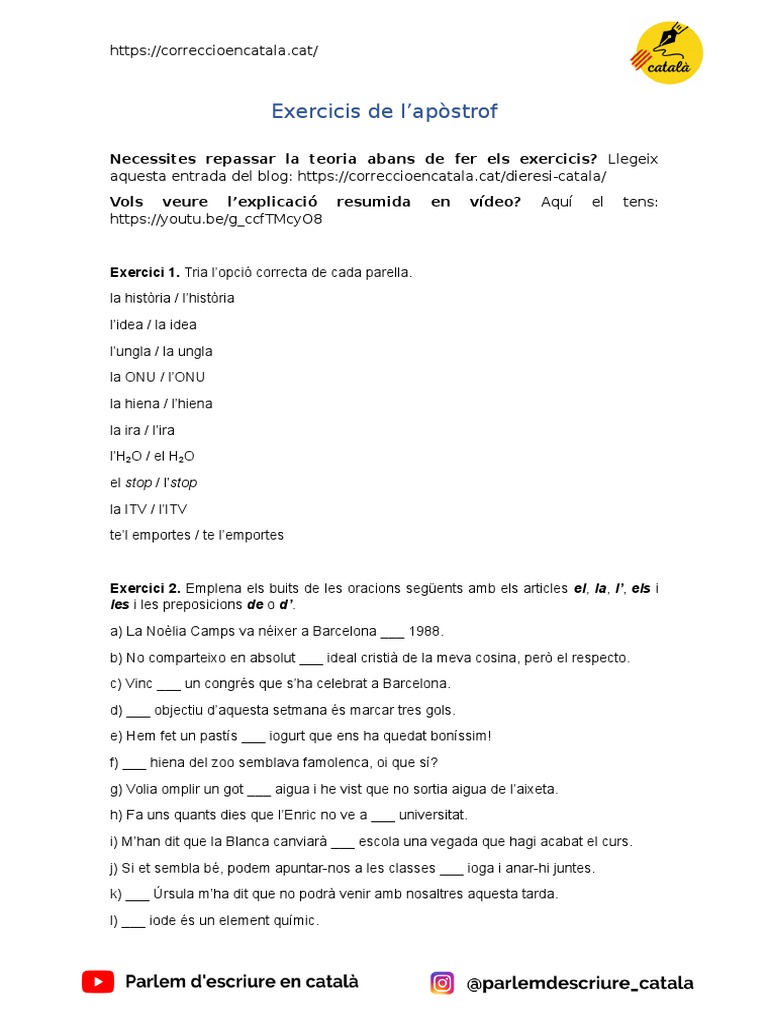 Exercicis Apostrof PDF | PDF