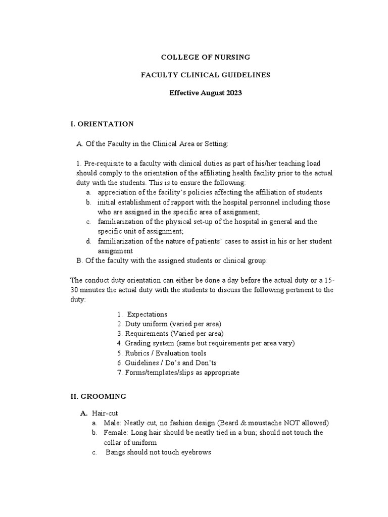 Faculty Clinical Guidelines (Rle Guidelines For Faculty) | PDF | Nursing