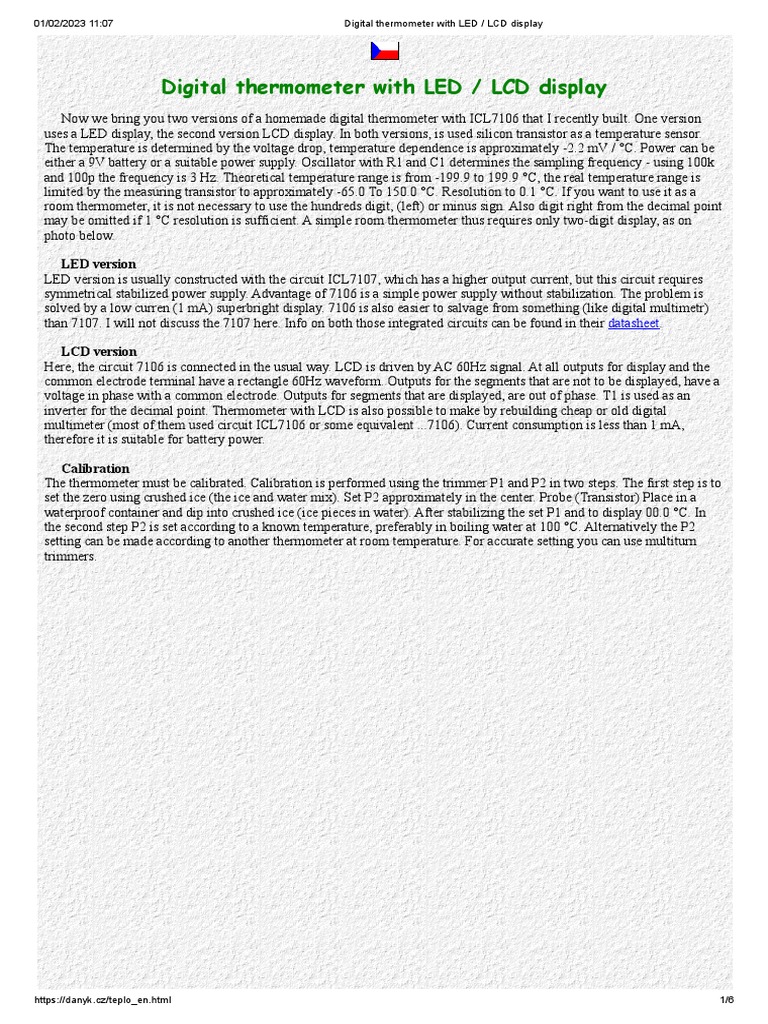 Digital Thermometer With LED - LCD Display | PDF | Thermometer | Power ...