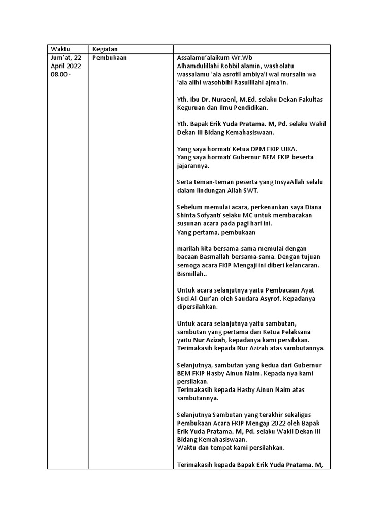 Susunan Acara MC | PDF