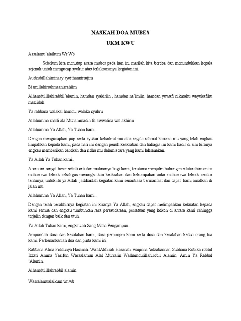 Teks Doa Mubes Kwu | PDF