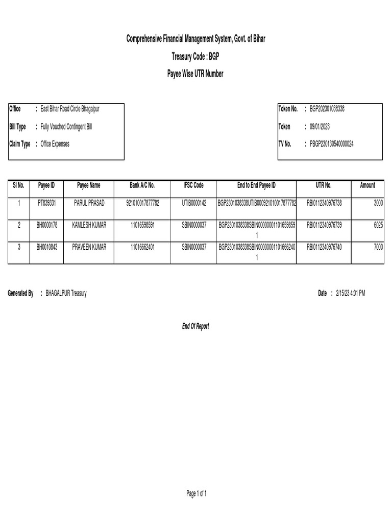 Payee UTR Details | PDF