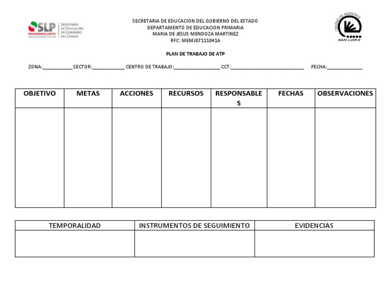 PLAN DE TRABAJO DE ATP FORMATO | PDF