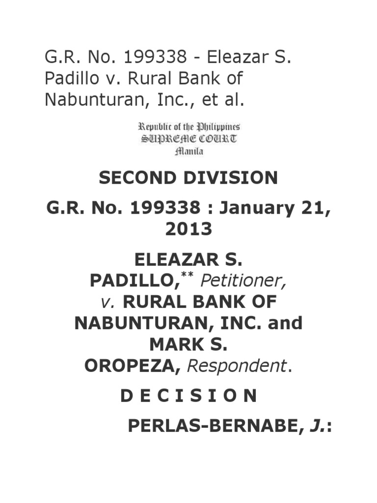 Padillo Vs Rural Bank GR No. 199338 | PDF | Employment | Labour Law