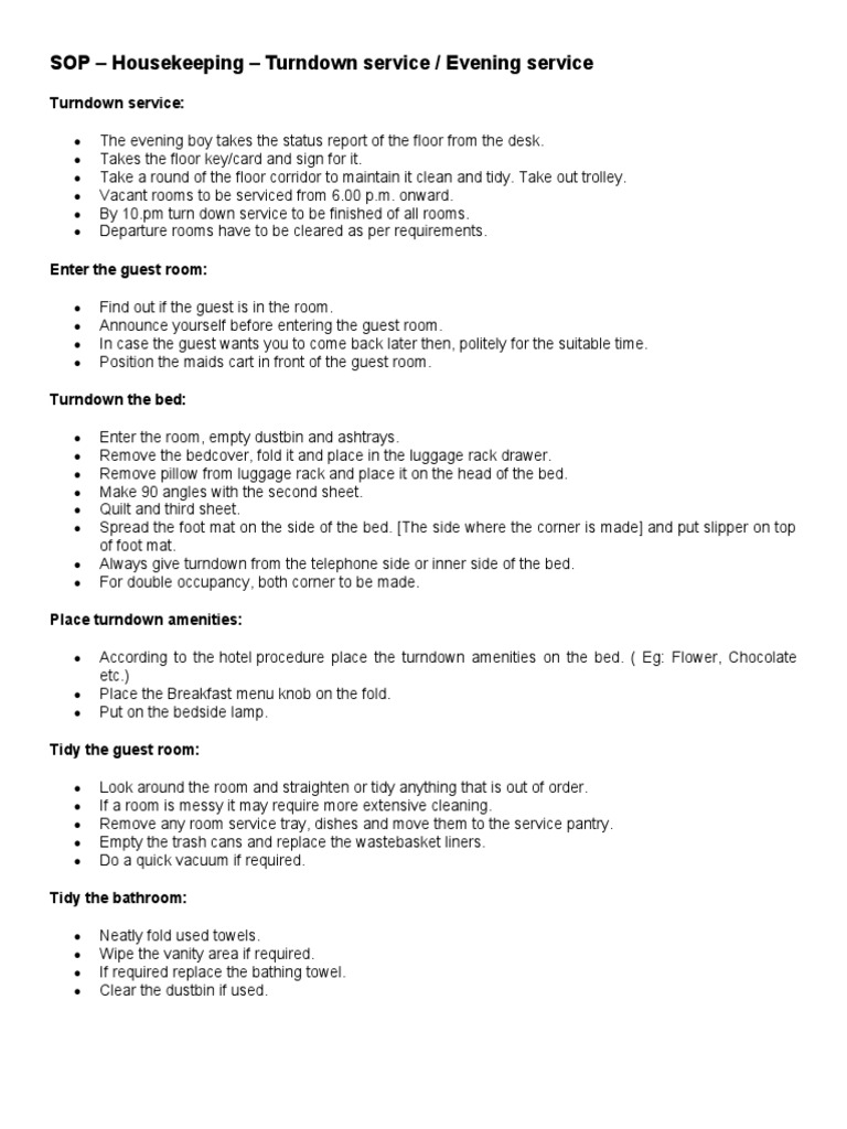 SOP Turn Down Service | PDF