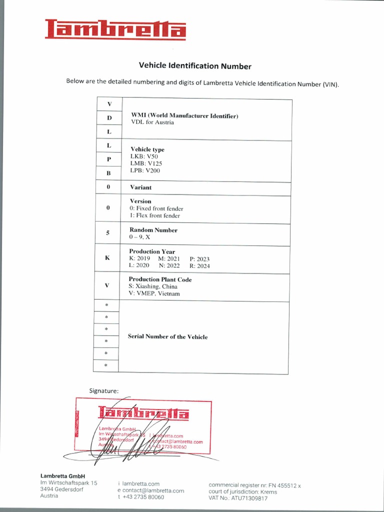 Lambretta VIN Description PDF | PDF