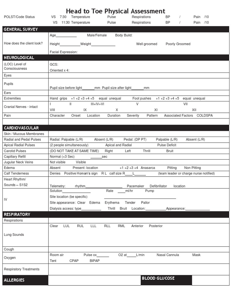 Head To Toe Patient Assessment PDF | PDF | Pulse | Clinical Medicine