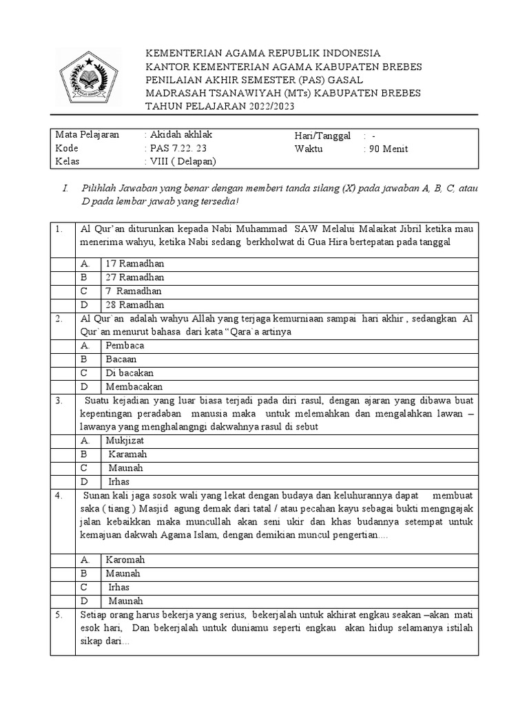 BLANGKO SOAL dan KUNCI JAWABAN REVISI TERBARU | PDF