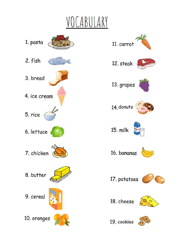 1 Food Vocabulary Matching | PDF