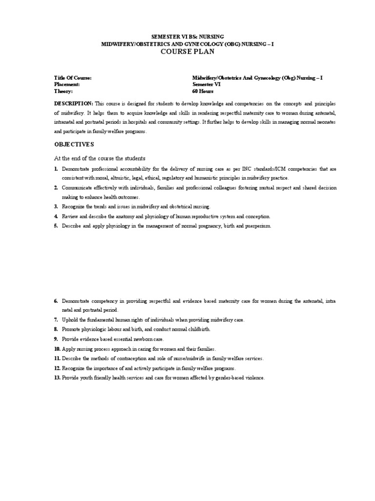 Obg Course Plan | Download Free PDF | Midwifery | Obstetrics