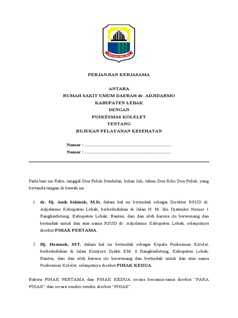 Draft MoU RSUD Dr. Adjidarmo | PDF