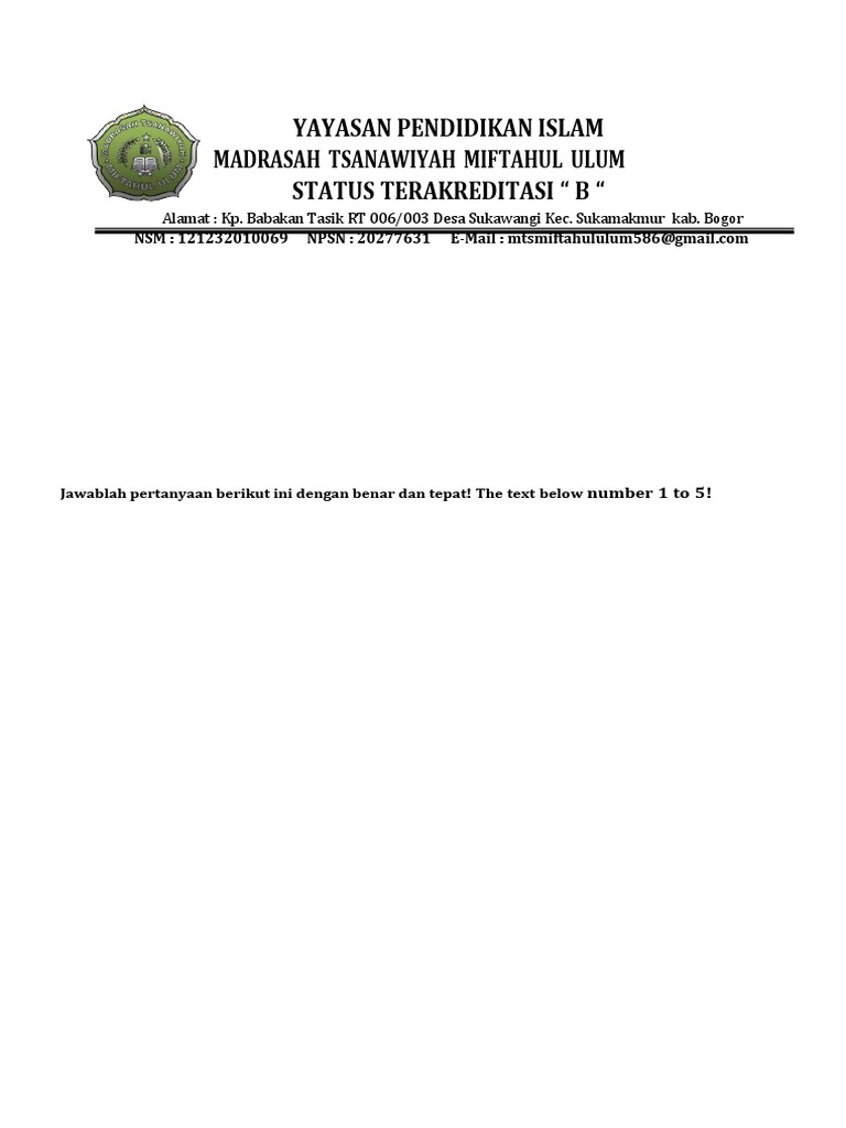 Yayasan Pendidikan Islam Madrasah Tsanawiyah Miftahul Ulum | PDF