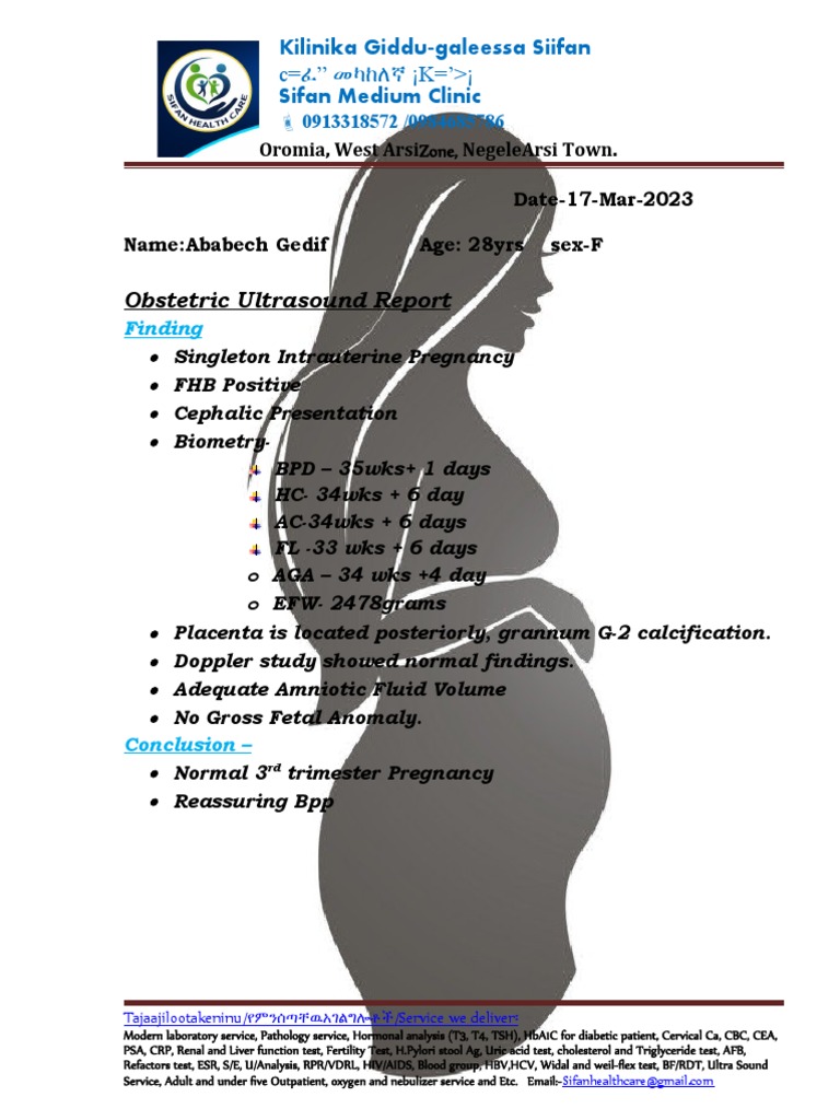 Obstetric Ultrasound Report 3rd Trimester | PDF