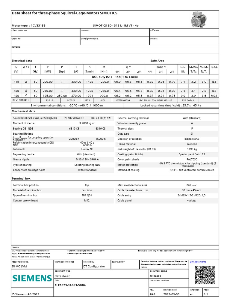 1LE1623-3AB53-5GB4 Datasheet en | PDF | Mechanical Engineering | Manufactured Goods