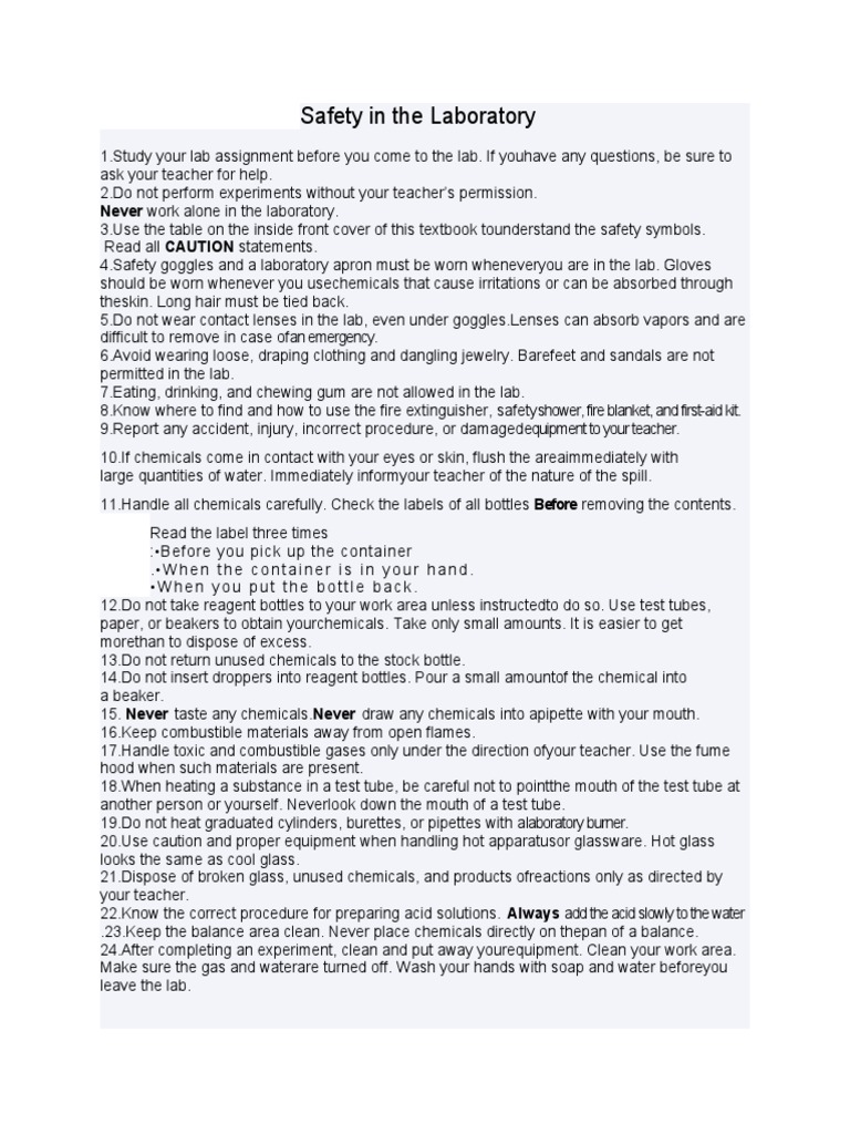 Laboratory Safty Rule | PDF | Chemistry | Physical Sciences