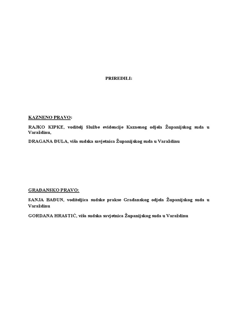 Sudska Praksa Zupanijskog Suda U Varazdinu 2019. | PDF