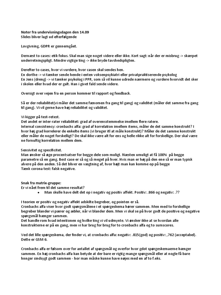 Noter Fra Undervisningsdagen Den 14 | PDF
