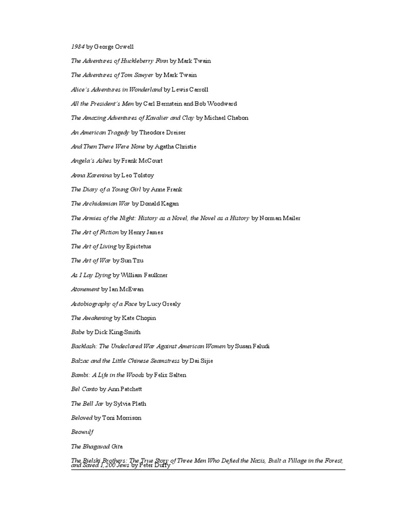 Every Book Rory Gilmore Has Read | PDF | Novels