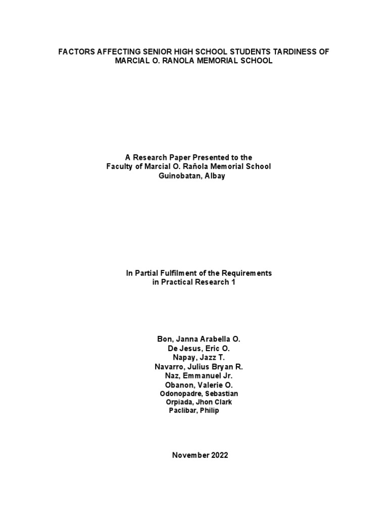 Factors Affecting Senior High School Students of MORMS | PDF | Teachers ...