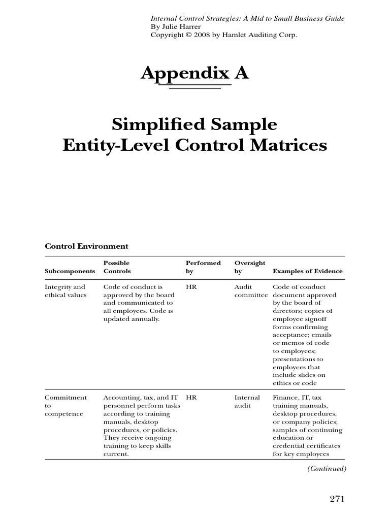 Simplified Sample Entity Level Control Matrices Imp | PDF | Audit ...