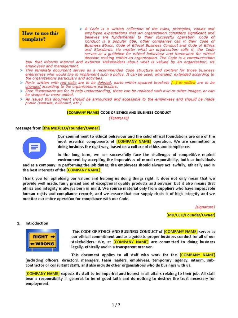 Company Code of Ethics Template | PDF | Corruption | Information Security