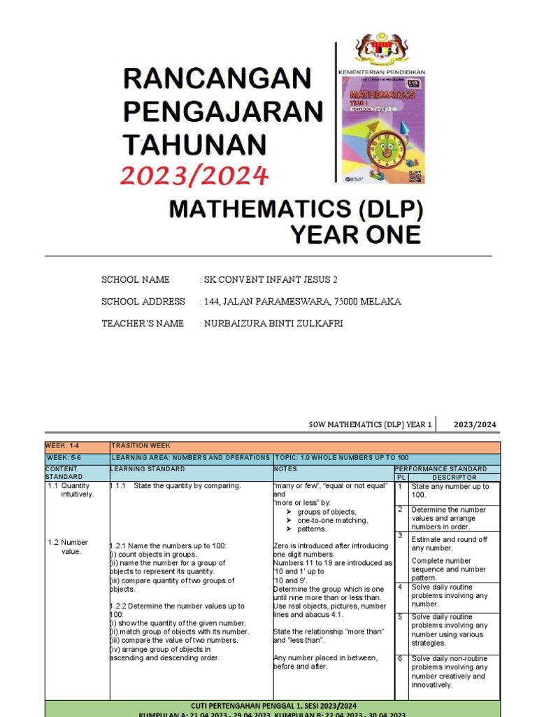 Year 1 Mathematics SOW 2023/2024 | PDF | Shape | Numbers