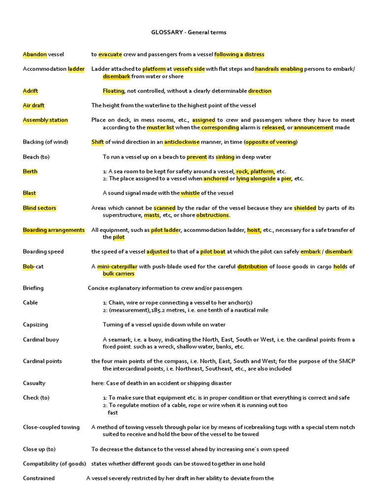 GLOSSARY - General Maritime Terms Explained | PDF | Anchor | Sea