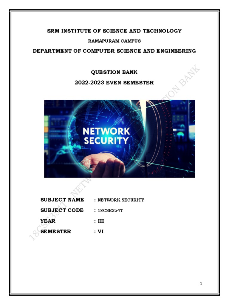 18CSE354T - Network Security - Question Bank | PDF | Public Key ...