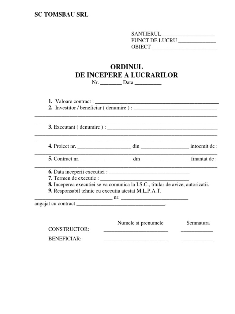 Ordin Incepere Lucrari PDF | PDF