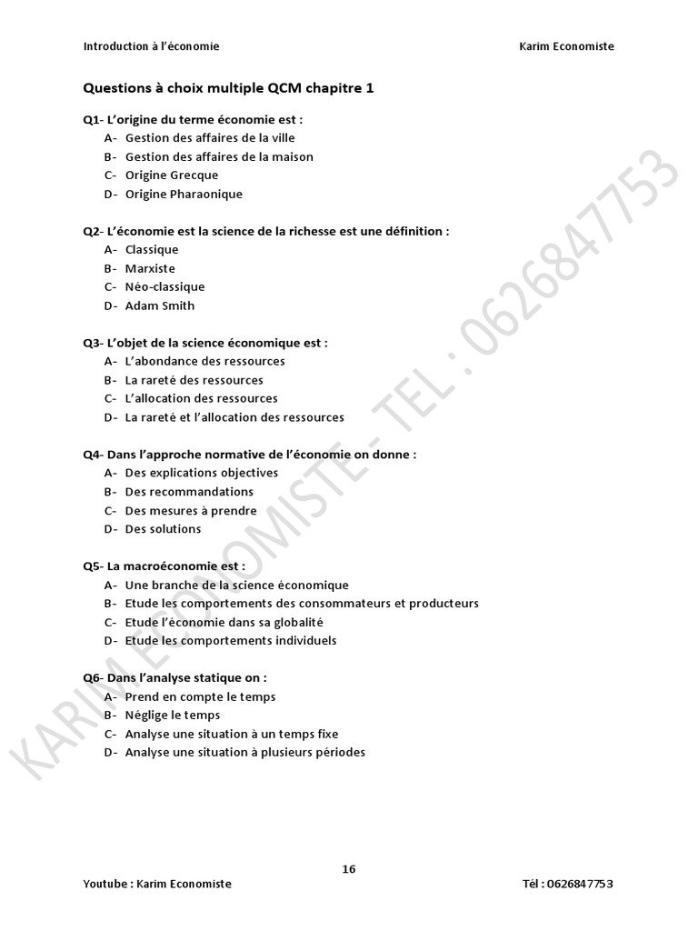 QCM 1 Et 2 | PDF | Économie | Marché (Économie)