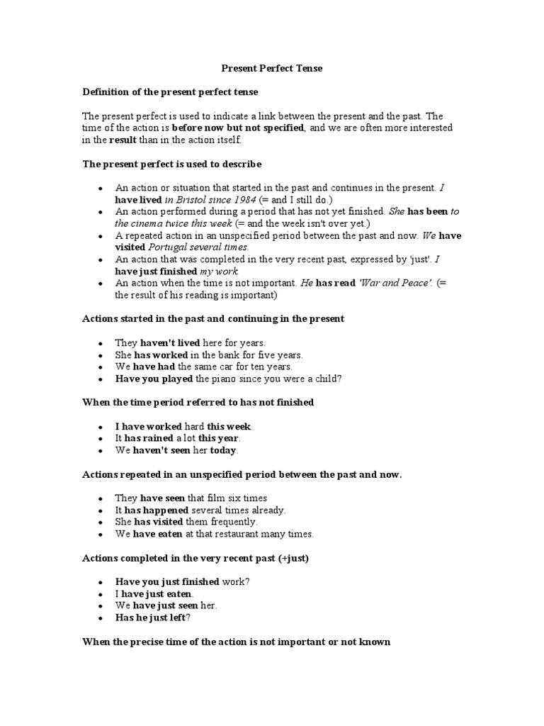 Present Perfect Tense | PDF | Perfect (Grammar) | Verb