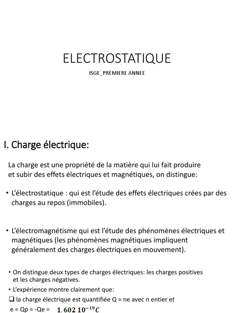 Cours d'Électrostatique 1ère Année | PDF