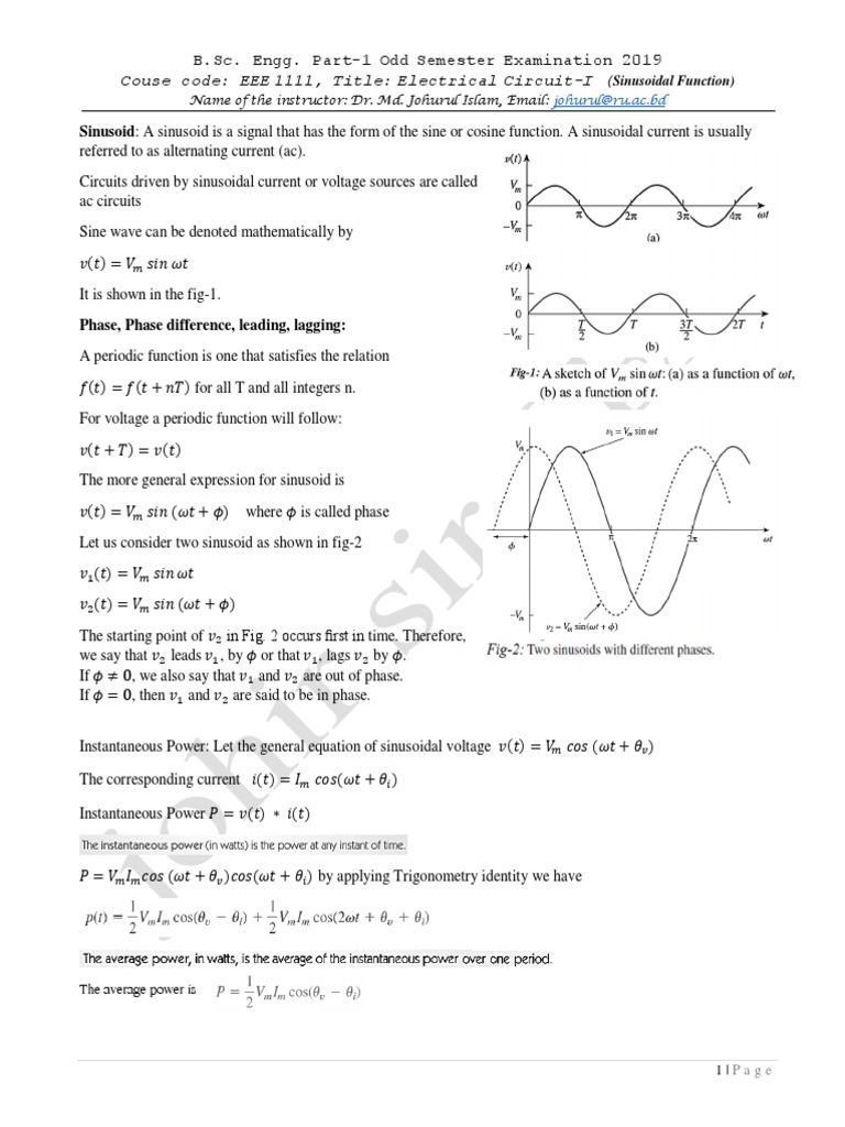 Sinusoidal Function - EC-I | PDF | Phase (Waves) | Sine Wave