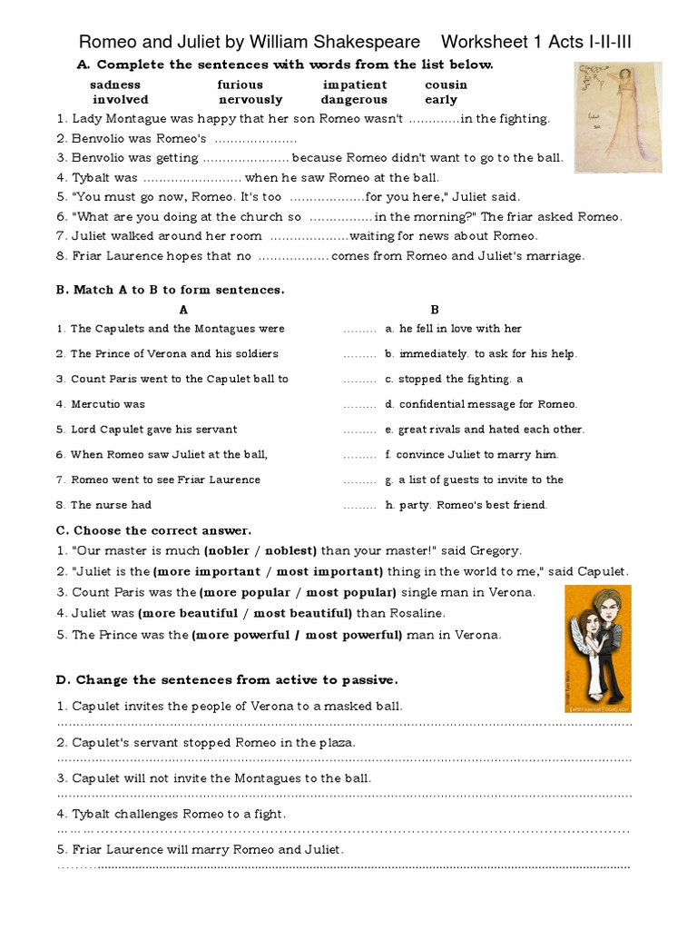 Romeo and Juliet Worksheets PDF | PDF | Characters In Romeo And Juliet ...