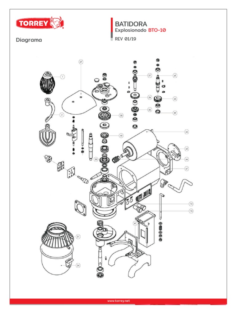 Diagrama y partes de batidora BTO-10 | PDF
