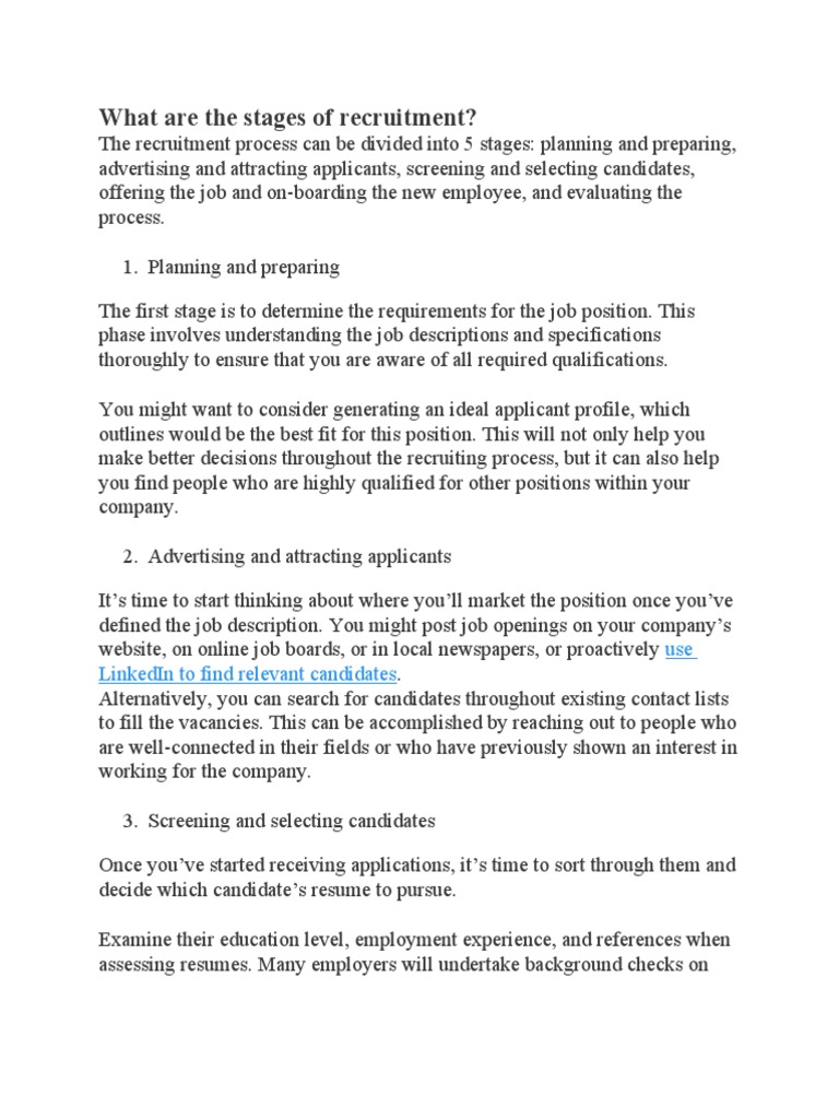 Stages of the Recruitment Process | PDF | Recruitment | Employment